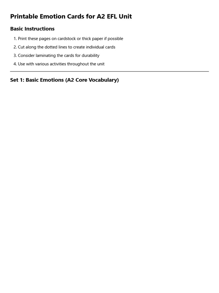 Printable Emotion Cards For A2 EFL Unit | PDF | Emotions | Behavioural ...