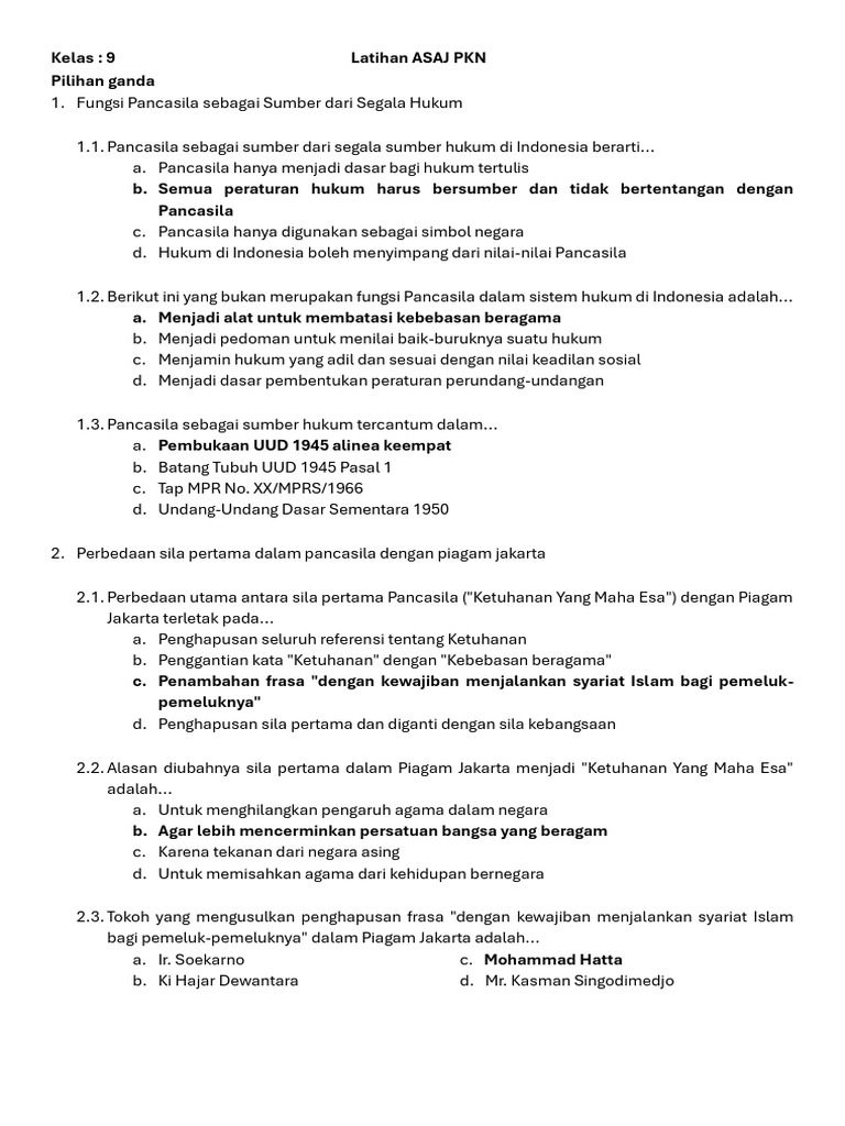 Kunci Latihan Soal PKN ASAJ 2025 | PDF
