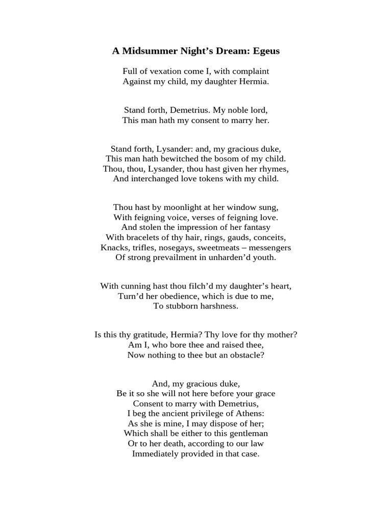 Egeus Monologuee | PDF