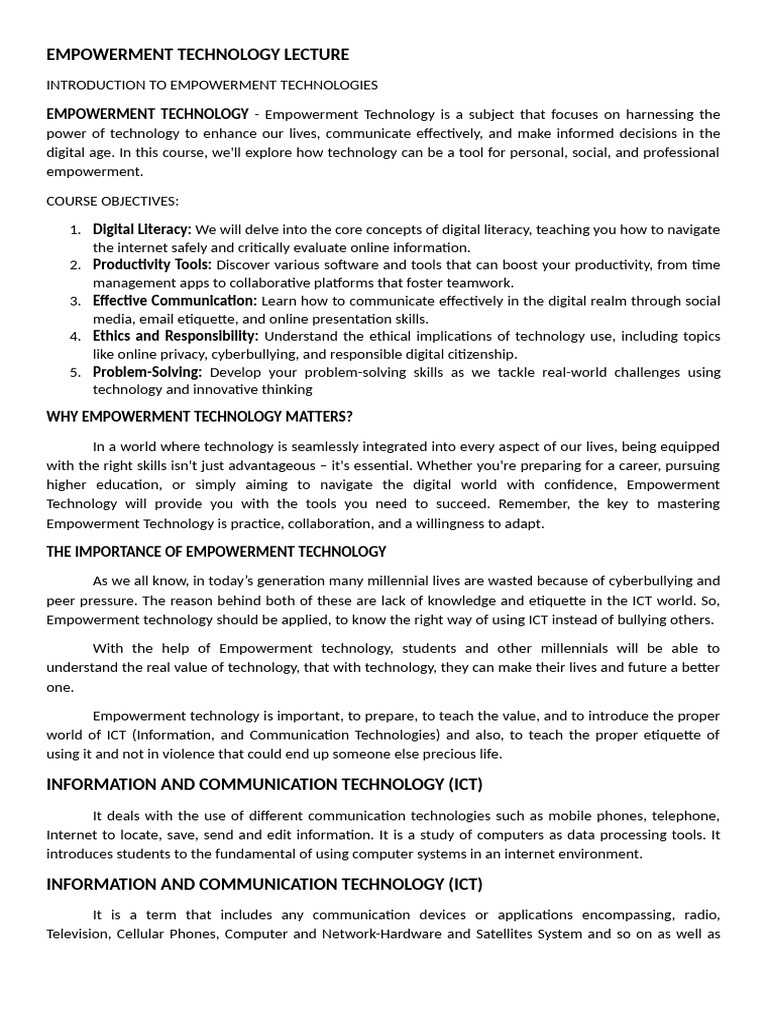 Empowerment Technology Course Overview | PDF | World Wide Web ...