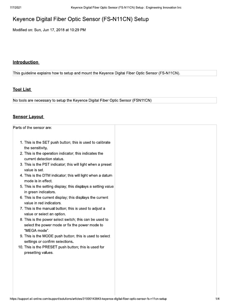 Keyence FS-N Series Sensor Setup | PDF