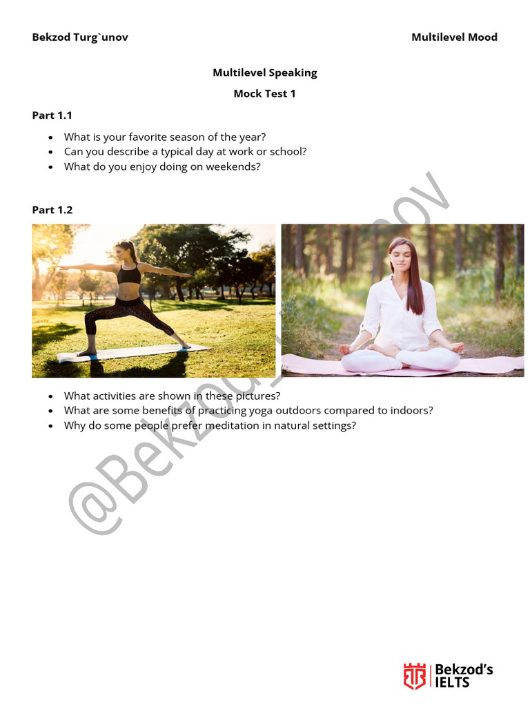 Multilevel Speaking Mock Test Guide | PDF