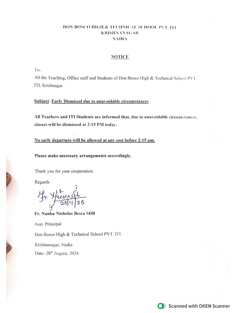 Early Departure Notice | PDF