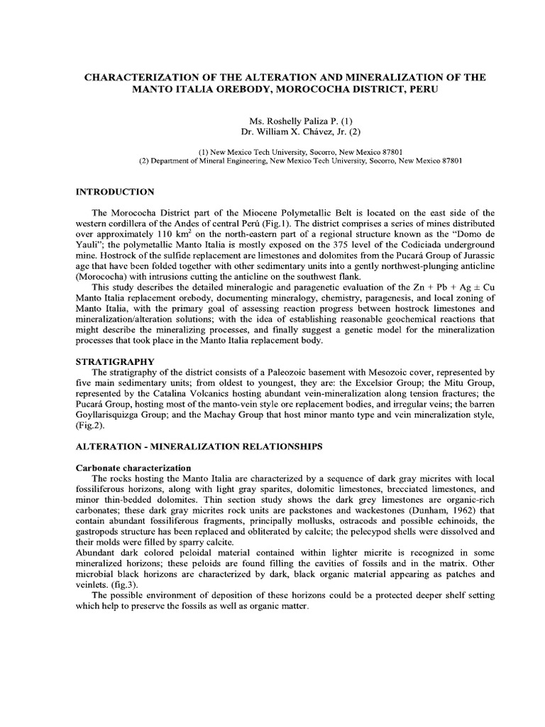 Characterization of The Alteracion and Mineralization of The Manto ...