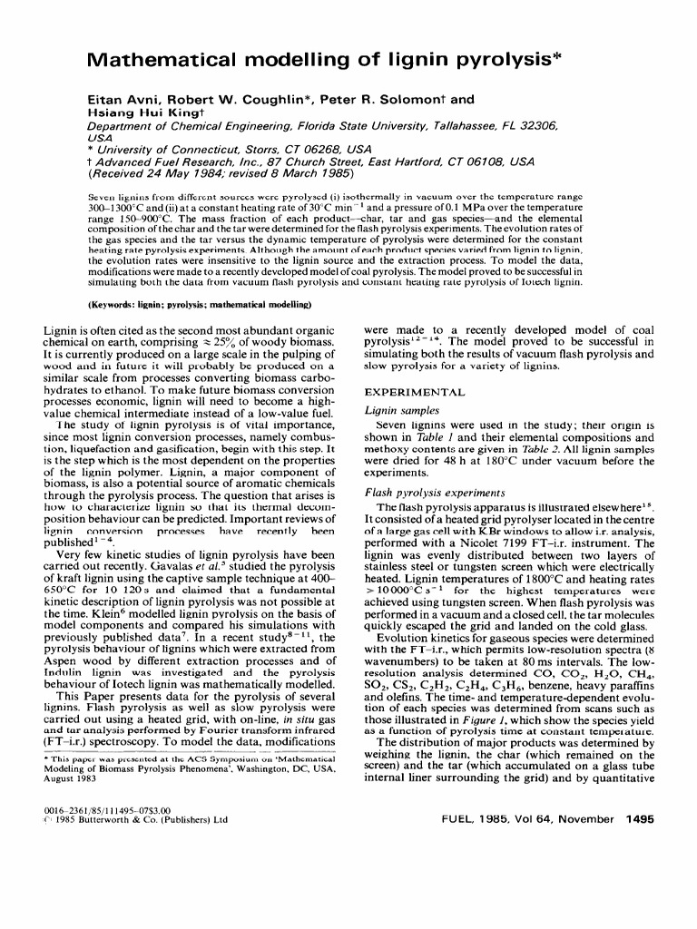 Mathematical Modelling of Lignin Pyrolysis | PDF | Pyrolysis | Lignin