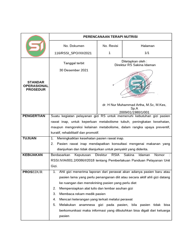 2.SPO Perencanaan Terapi Nutrisi | PDF