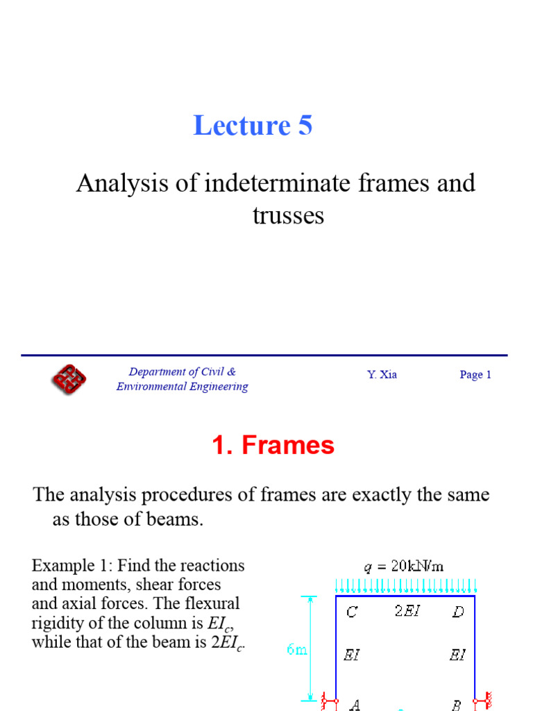 Lecture 5 Analysis of Indeterminate Frames and Trusses | PDF | Truss | Physical Sciences