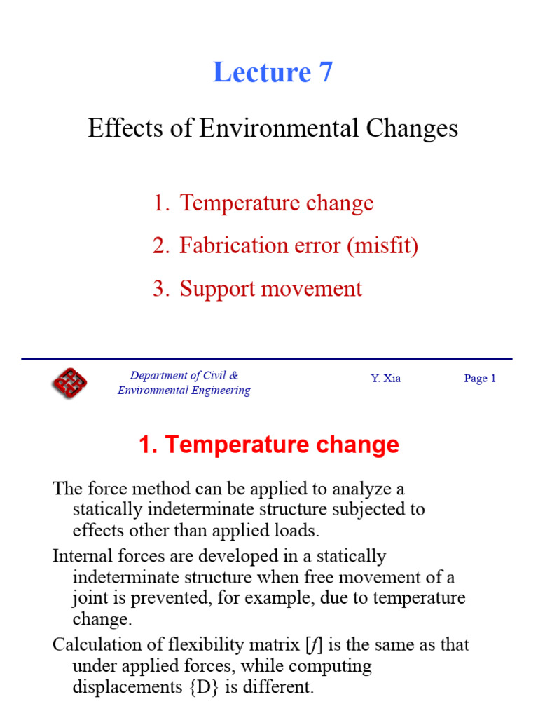 Lecture 7 Effects of Environmental Changes | PDF | Beam (Structure) | Force