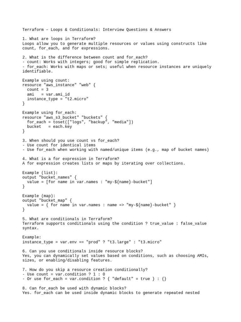 Terraform Loops and Conditionals QA | PDF