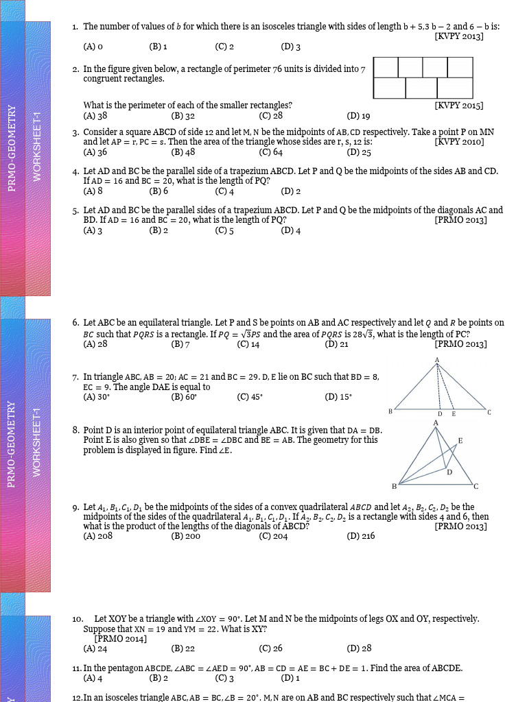 Geometry Pre RMO 2025 (Worksheet 1) | PDF | Rectangle | Classical Geometry