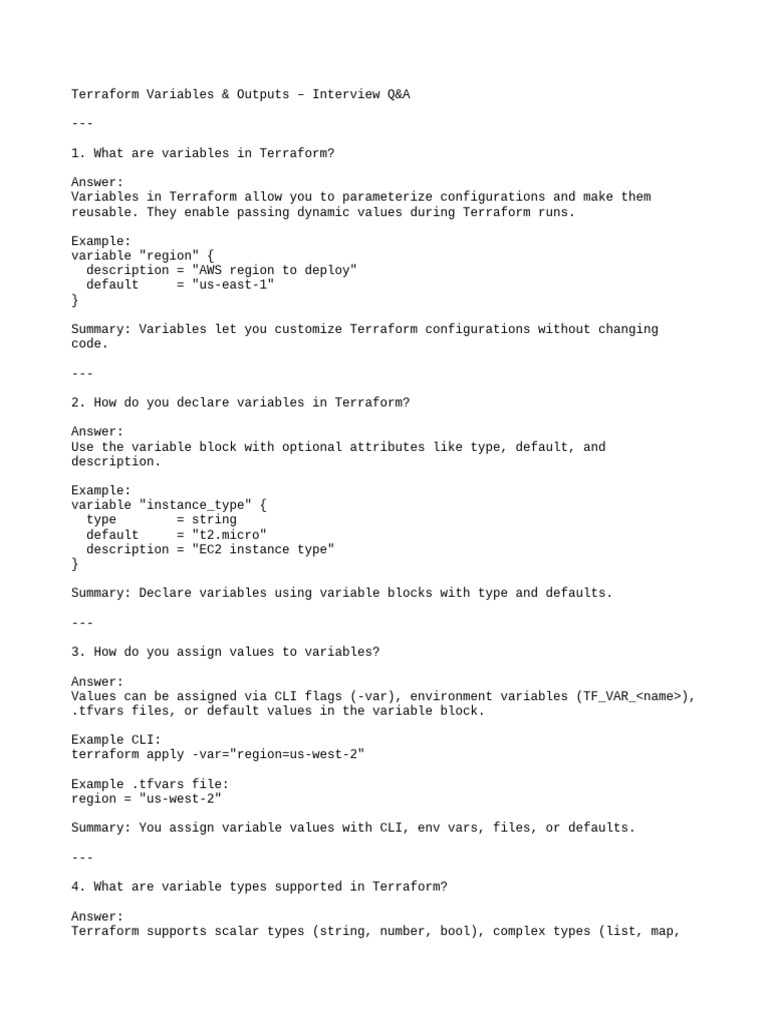 Terraform Variables Outputs Qa | PDF | Variable (Computer Science ...