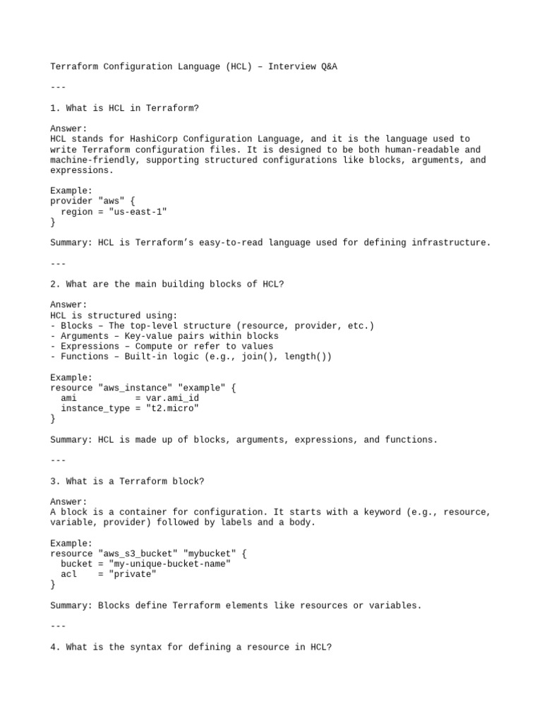 Terraform HCL Interview Qa | PDF | Variable (Computer Science) | Computer Science