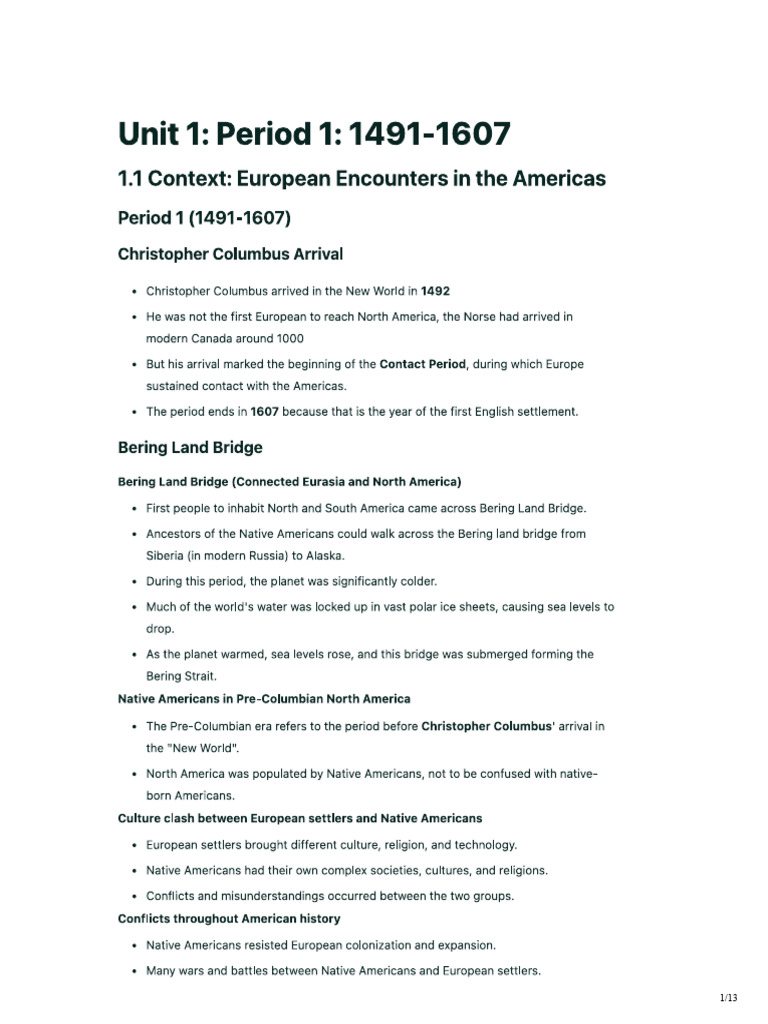 Unit 1 - Period 1 - 1491-1607 | PDF