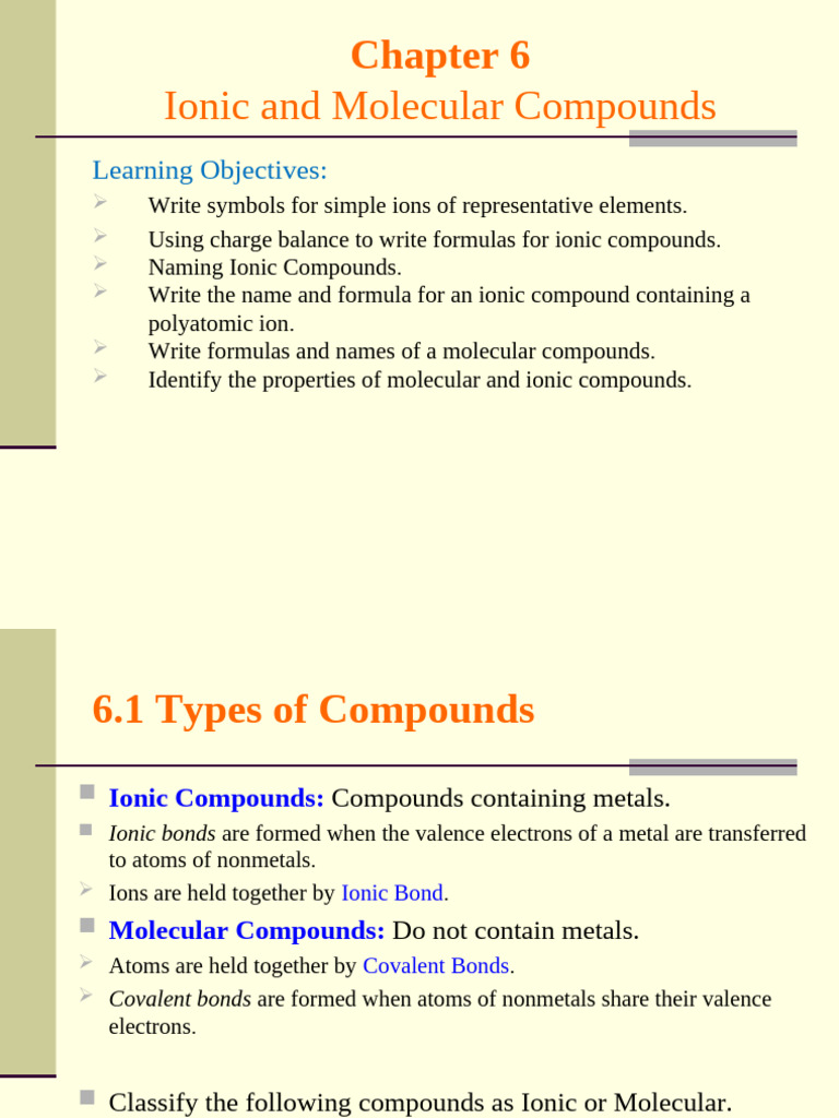 Classifying Ionic and Molecular Compounds | PDF | Ion | Chemical Compounds