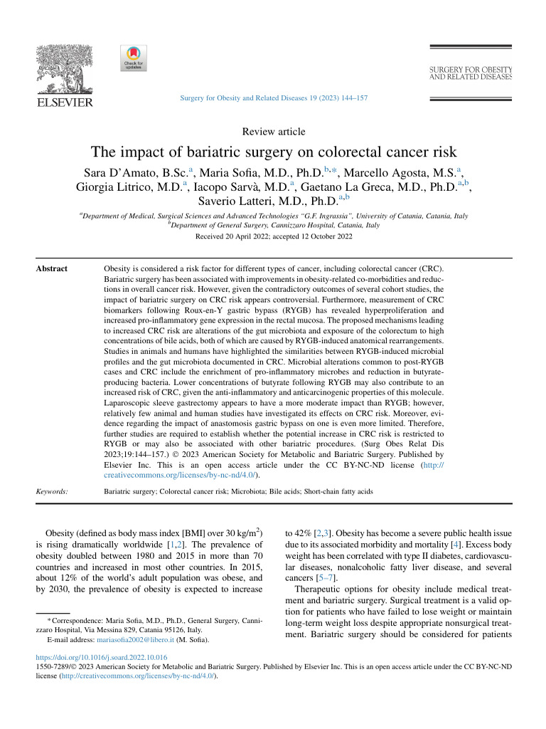 Ácidos Biliares, Bariátrica y Riesgo CCR | PDF | Bariatric Surgery | Colorectal Cancer