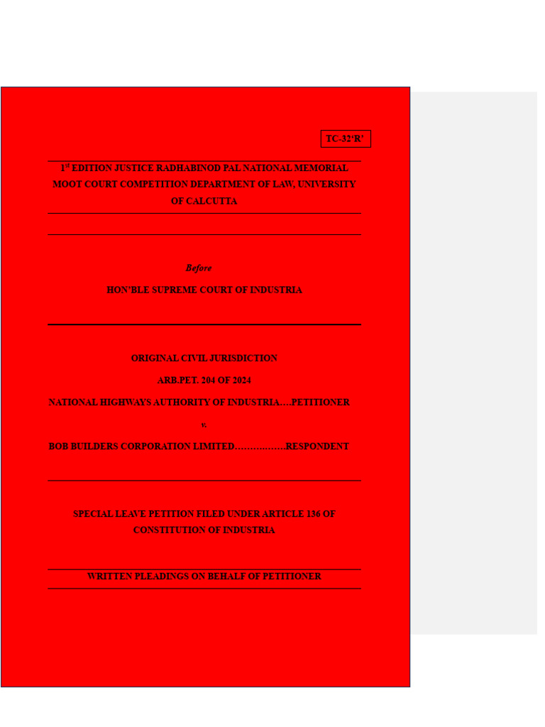 Respondent Memorial for Moot Court Competition | PDF | Arbitration | Appeal