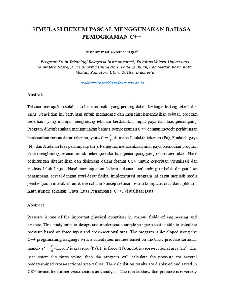 Simulasi Hukum Pascal Menggunakan Bahasa Pemograman C | PDF