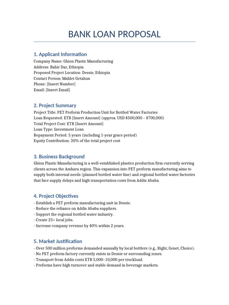 Bank Loan Proposal Sample | PDF
