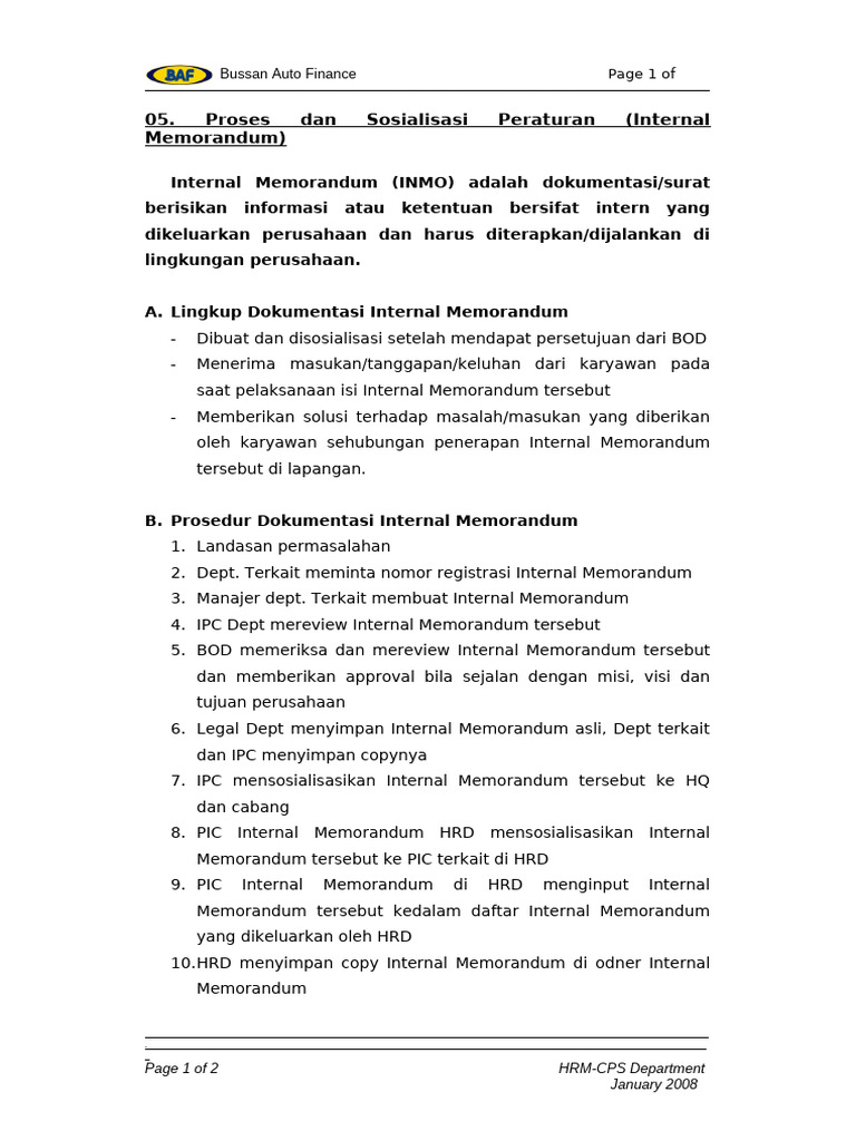 SOP Proses Dan Sosialisasi Peraturan (Internal Memorandum) | PDF