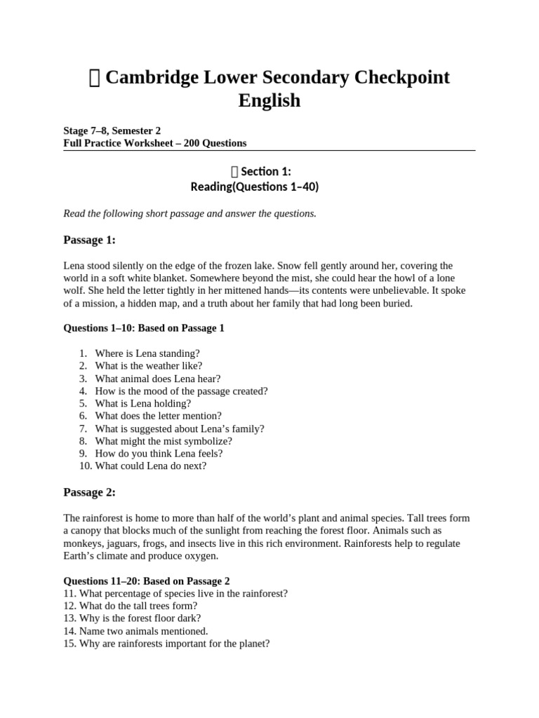 ? Cambridge Lower Secondary Checkpoint English Grade 7 | PDF | Verb | Linguistic Morphology