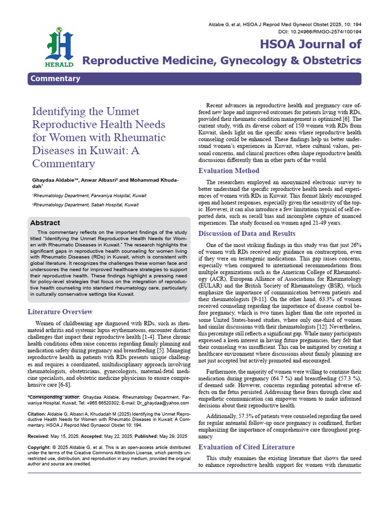 Identifying The Unmet Reproductive Health Needs For Women With ...