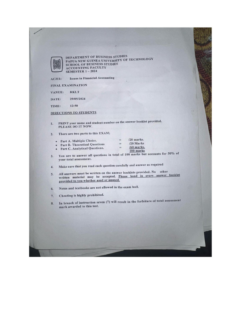 AC311 - 2024 Sem1 Exam | PDF