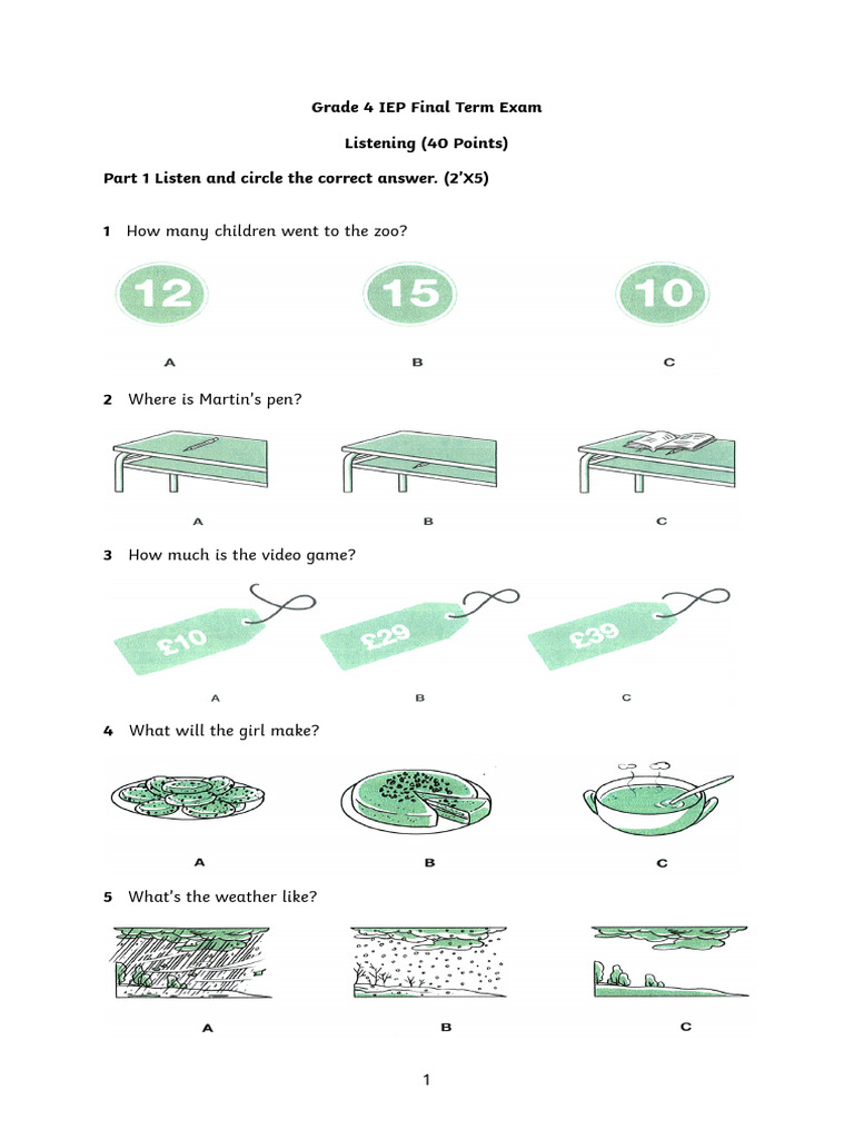 Grade 4 IEP Listening & Reading Exam | PDF