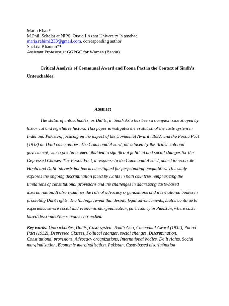 Critical Analysis of Communal Award and Poona Pact in The Context of ...
