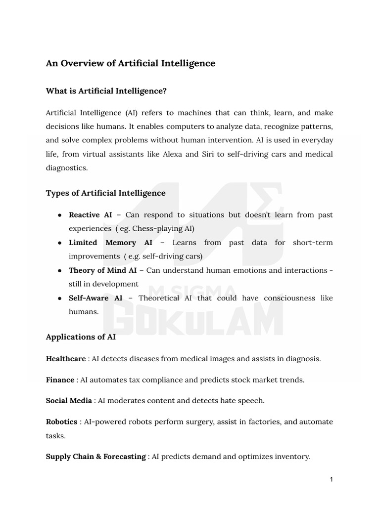 G5Tzhv - 1. Overview of Artificial Intelligence - Study Material - NASSCOM Skill Enhancement ...