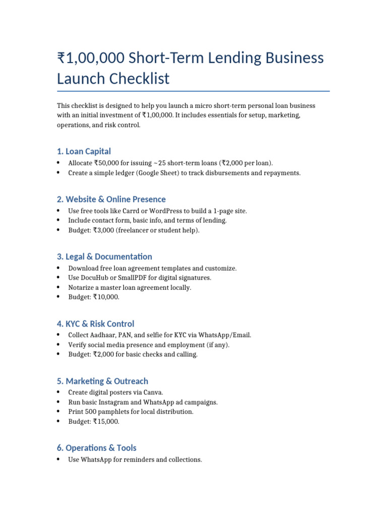 ₹1,00,000 Short-Term Loan Business Guide | PDF | Loans | Banks