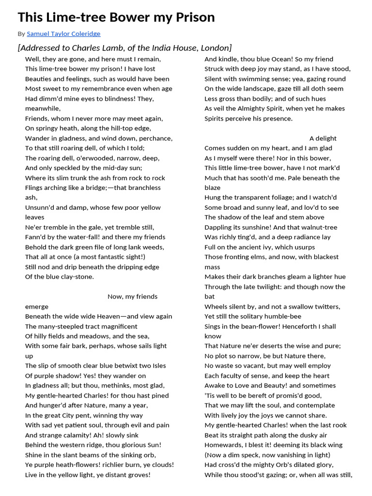 Nature's Joy in Coleridge's Bower | PDF | Romanticism