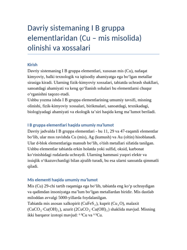 Mis Haqida To Liq Yozma Ish | PDF