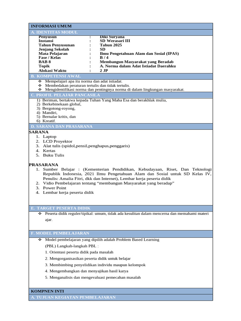 Kelompok 2 Modul Ajar Kelas 4 Bab 8 Kumer 1 | PDF