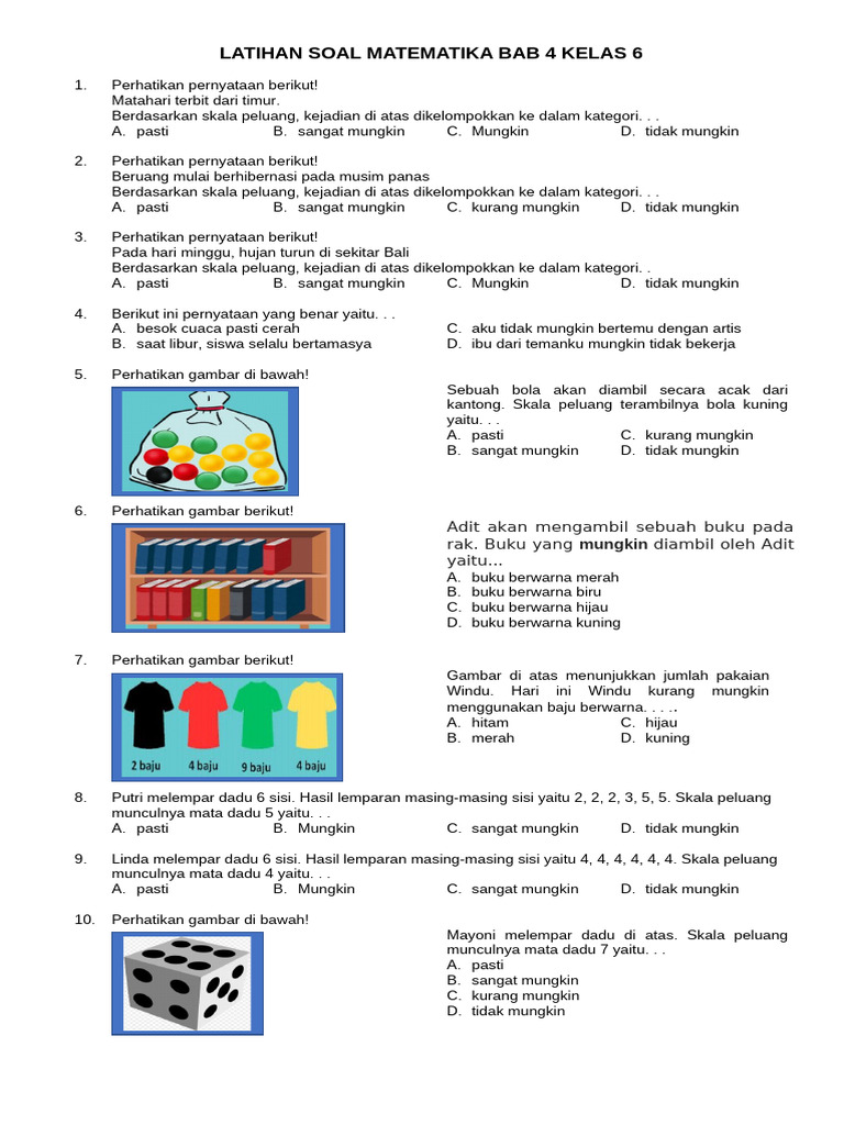 Latihan Soal Matematika Bab 4 Kelas 6 Peluang | PDF