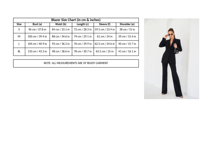 Measurement Chart Blazer & Pant | PDF