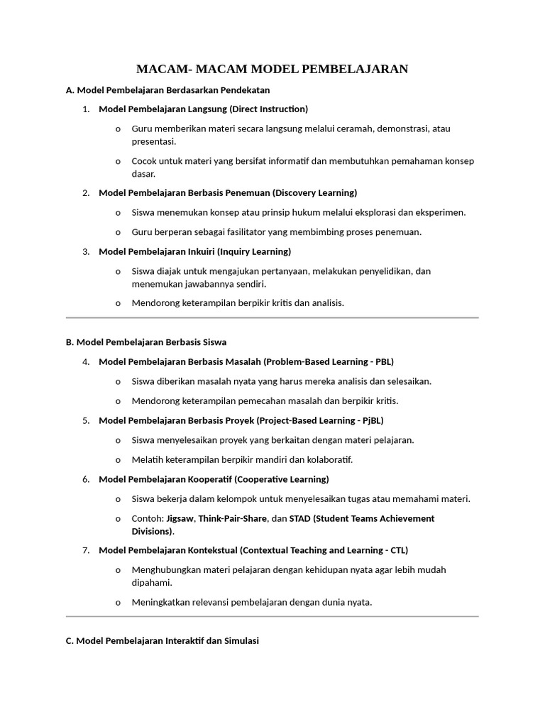 Model Pembelajaran Kelas | PDF