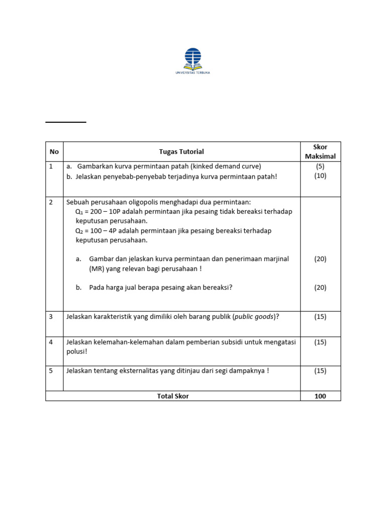 Tugas Tutorial 3 Pengantar Ekonomi Mikro | PDF