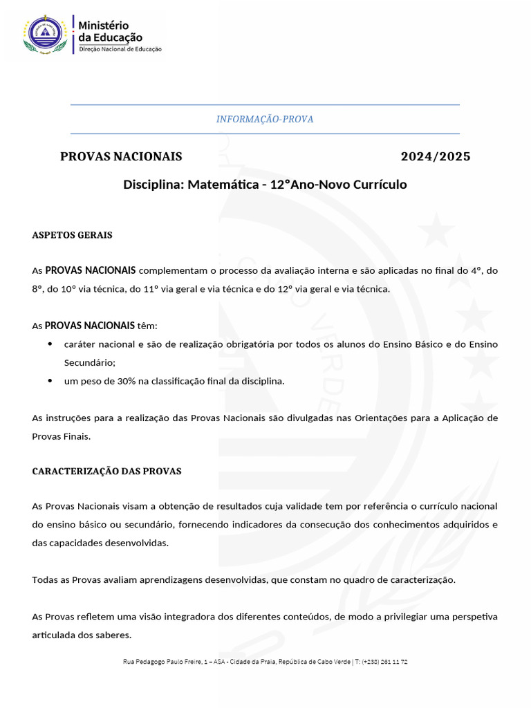 Informação Prova Prova Nacional 12º Ano Curriculo Novo 1 | PDF ...