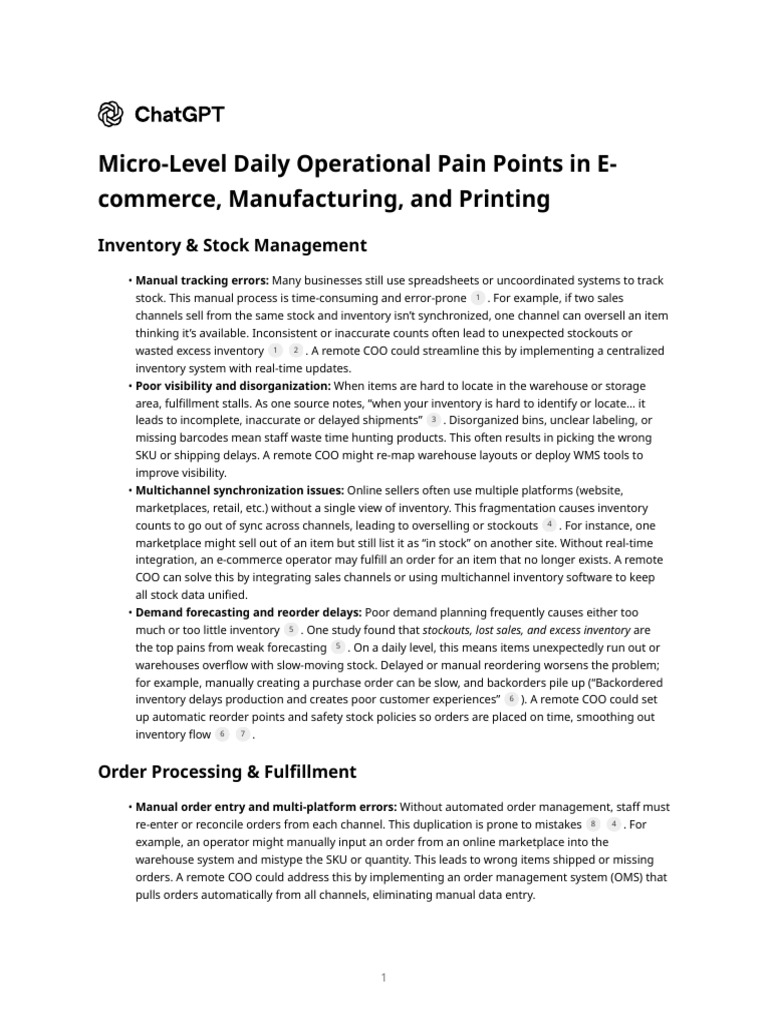 Micro-Level Daily Operational Pain Points in E-Commerce, Manufacturing ...