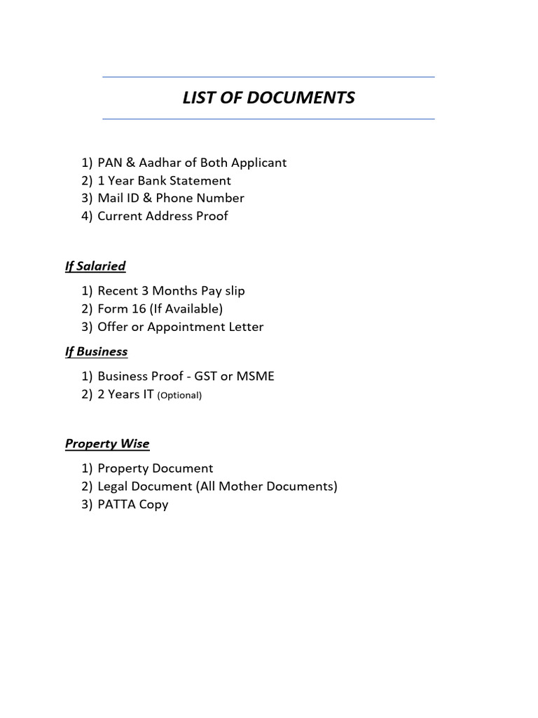 Required Documents List for SIR | PDF