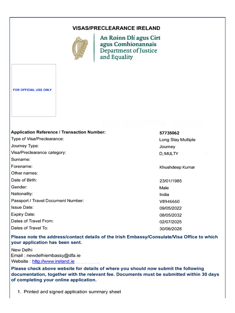 Khushdeep Kumar Receipt | PDF | Travel Visa | Biometrics