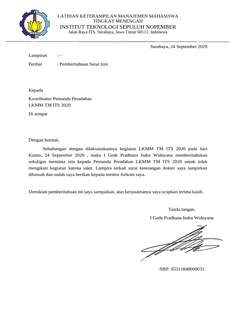 Surat Izin LKMM TM 2020 | PDF