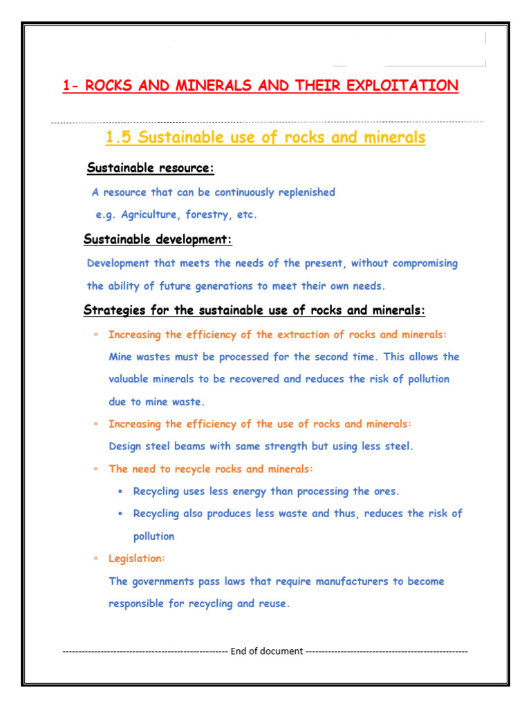 Sustainable Use of Rocks and Minerals | PDF