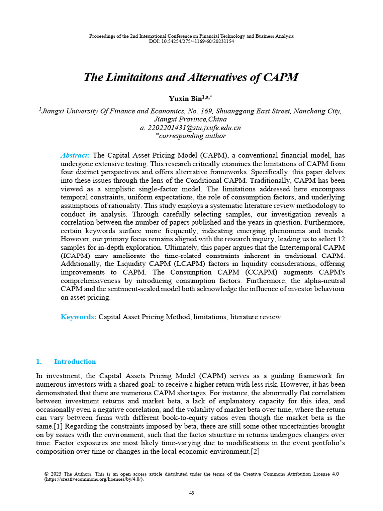 The Limitaitons and Alternatives of CAPM | PDF | Capital Asset Pricing ...