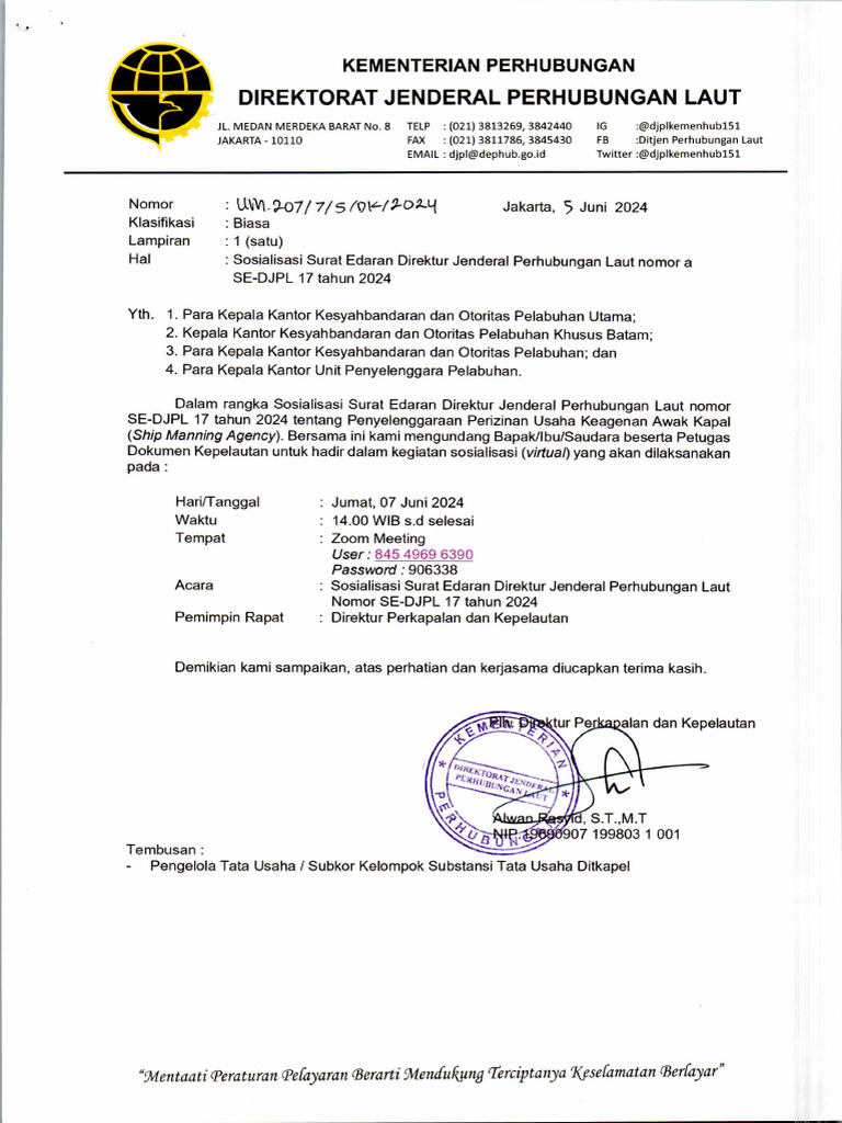 Sosialisasi Se Dirjen Hubla No Se-Djpl 17 THN 2024-1 | PDF
