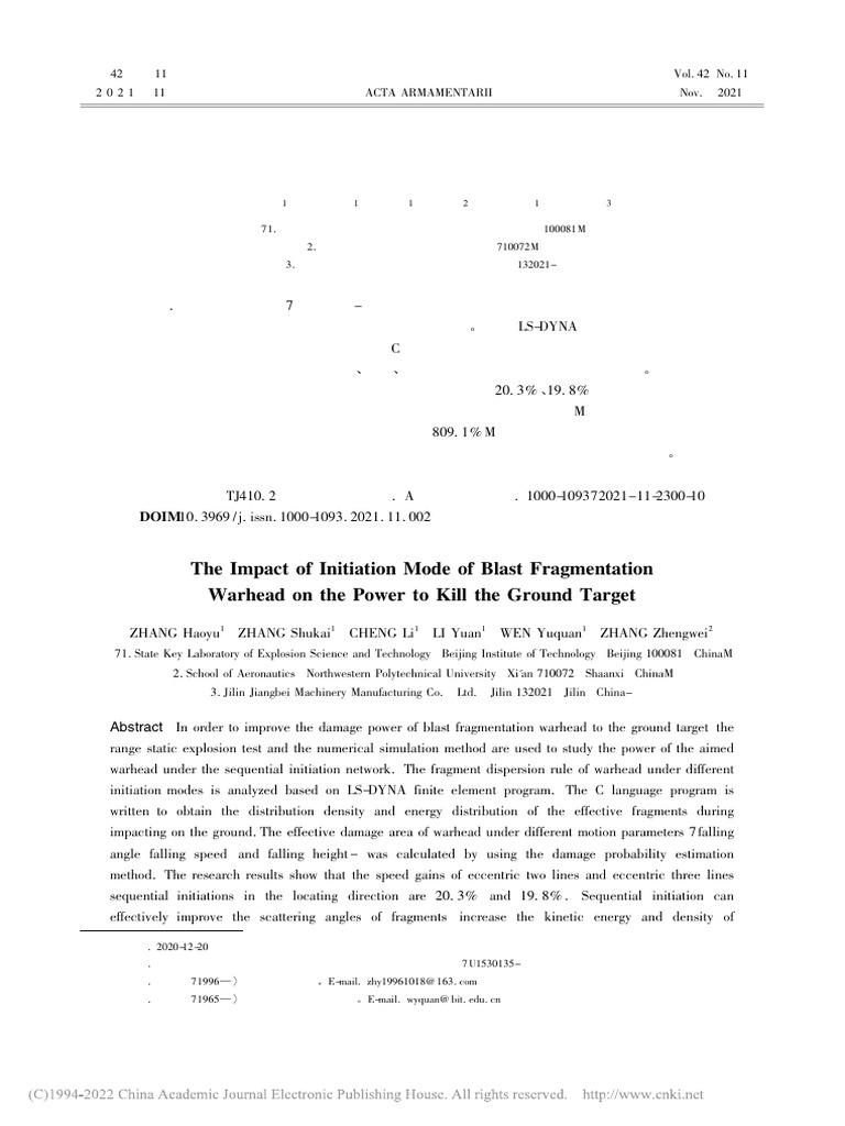 The Impact of Initiation Mode of Blast Fragmentation Warhead On The ...