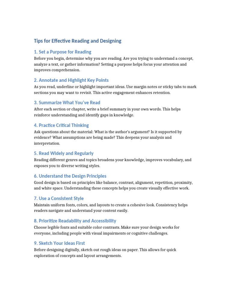 Tips For Reading and Designing | PDF