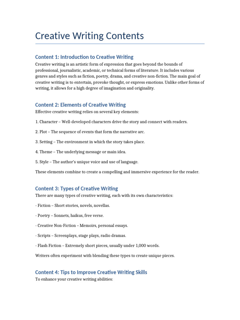 Creative Writing Contents v2 | PDF