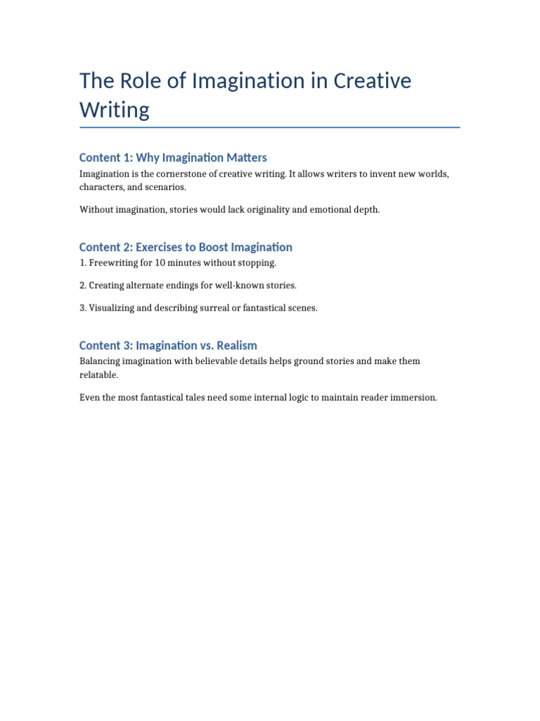 Imagination's Role in Creative Writing | PDF