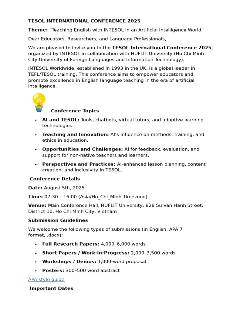 Tesol International Conference 2025.Hcm 5.8.25 | PDF